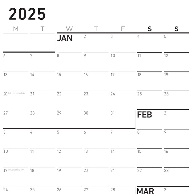 Monday Monochrome Large Wall Calendar (27x39) – NeuYear.net